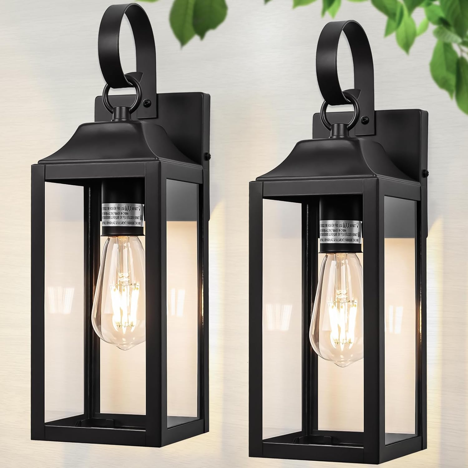 2 Pack Outdoor Light Fixtures Wall Mount, 15 Inch Black Exterior Wall Sconces Waterproof, Large ...