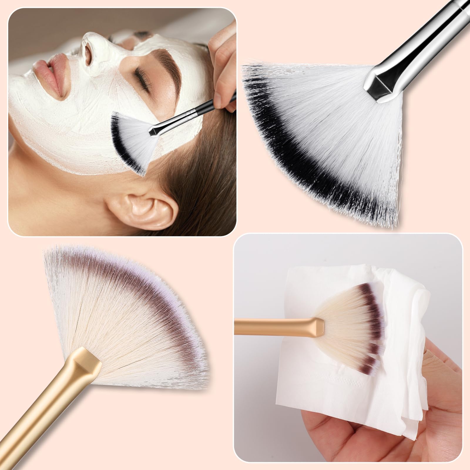 Snapklik.com : 12 Pieces Fan Brushes For Facials Slim Soft Face Mask ...