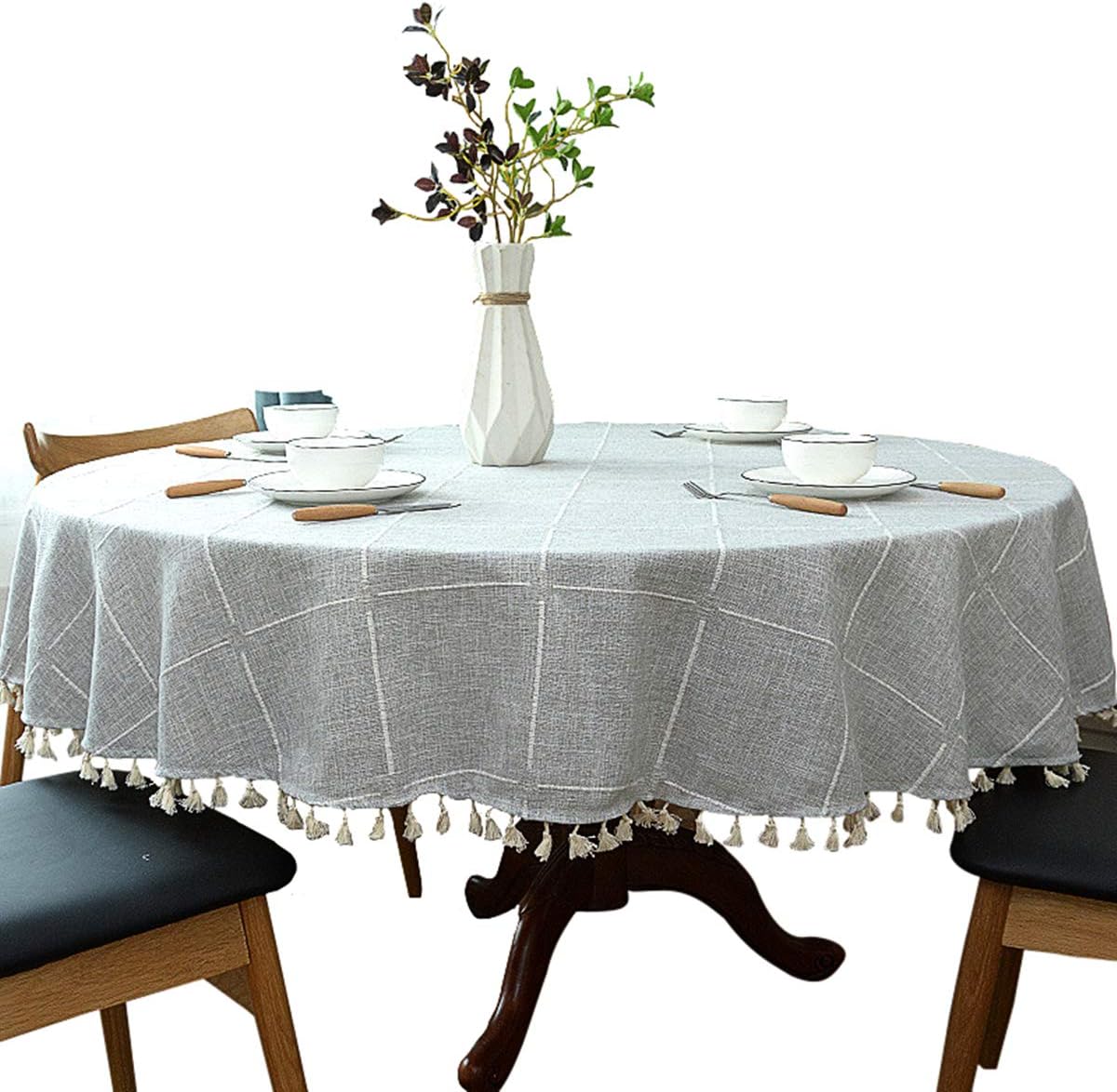 Amazon.com: Dimatic Heavy Weight Cotton Linen Tablecloth, Plaid Tassel ...