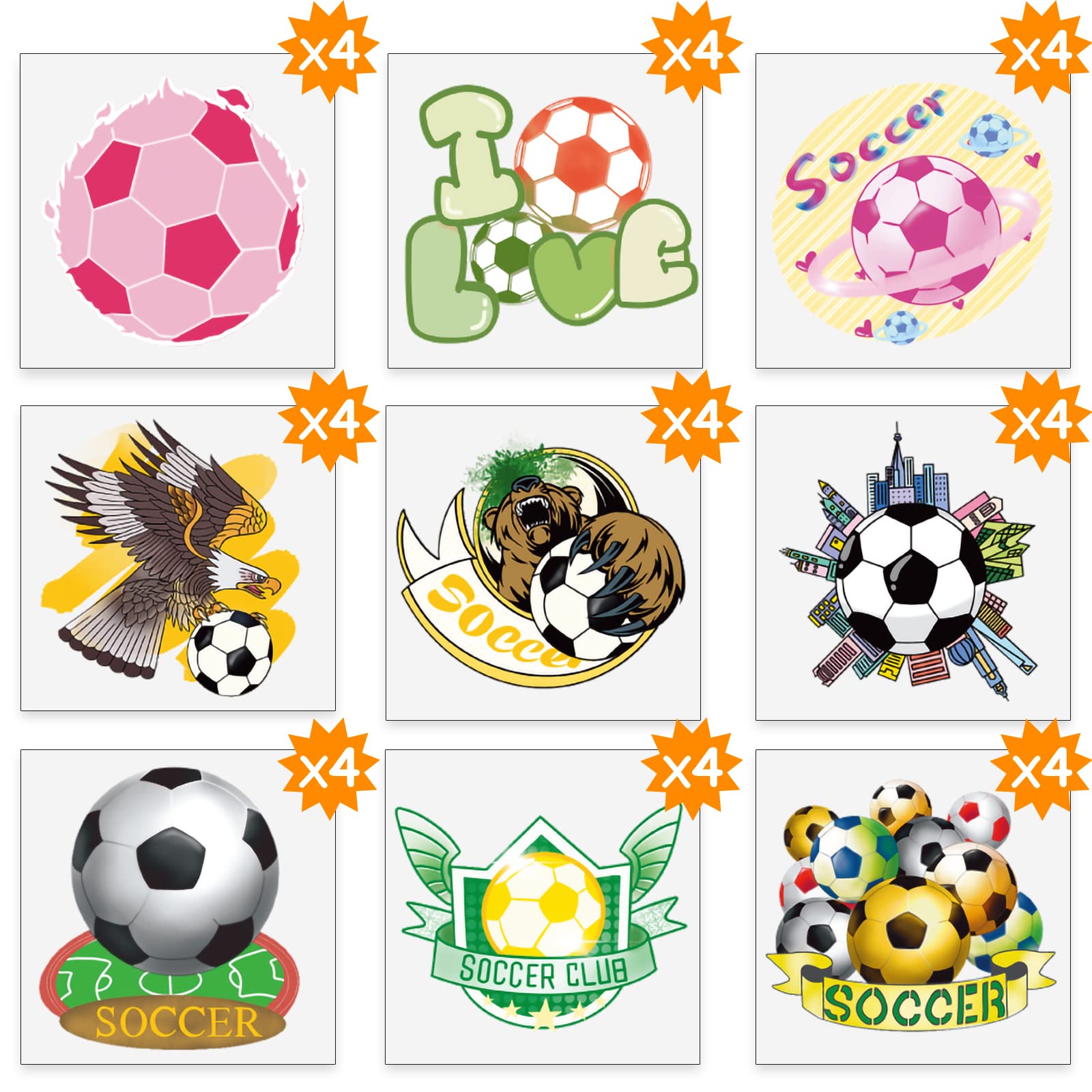 Snapklik.com : Soccer Sports Waterproof Temporary Tattoos,140 Piece ...