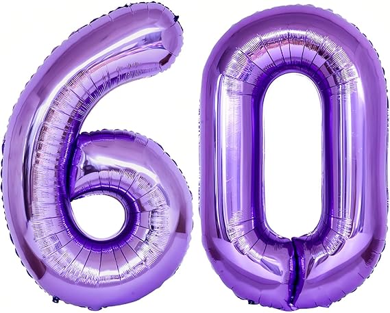 Amazon.com: Number 60 Purple Balloons 40 Inch Giant Purple 60 Number ...