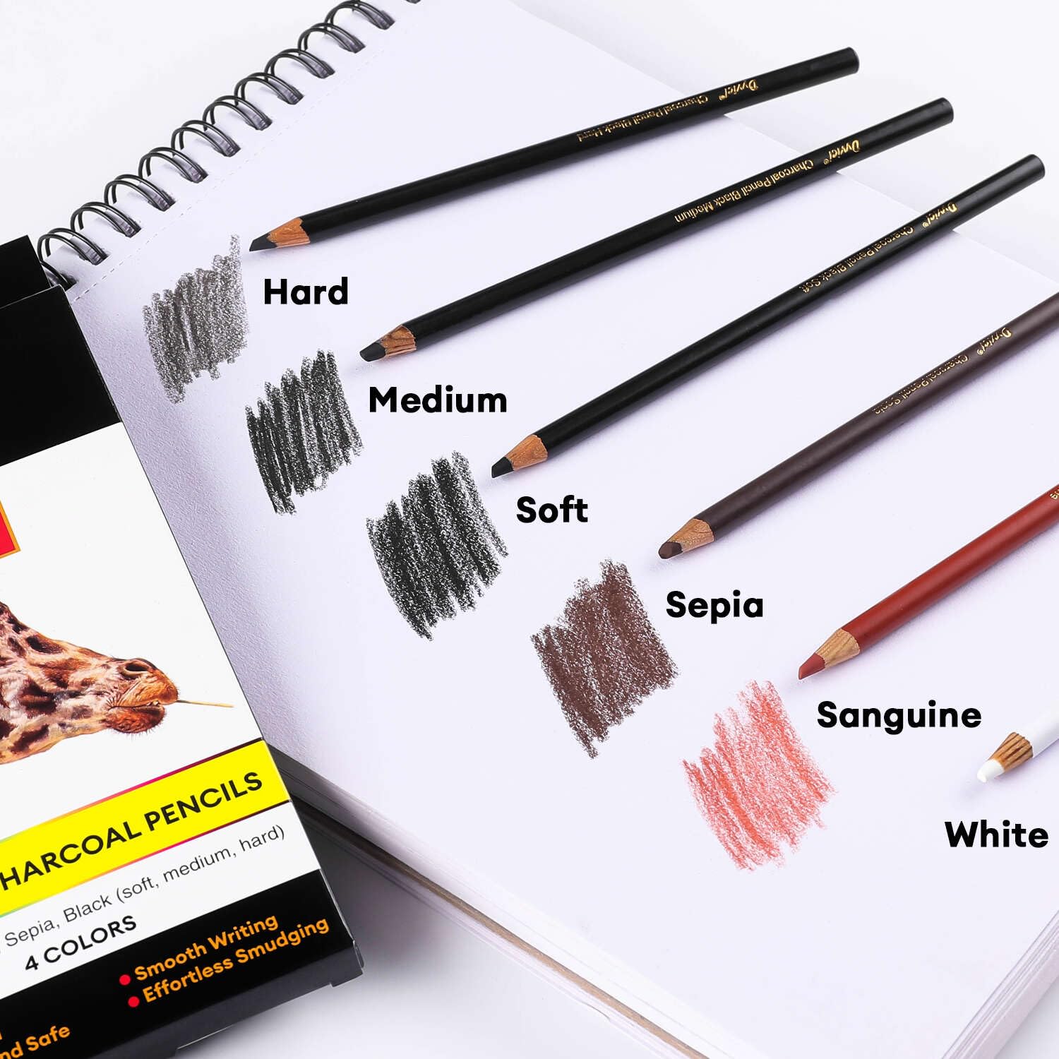 Snapklik.com : Colored Charcoal Pencils Drawing Set, 12 Pieces Black ...