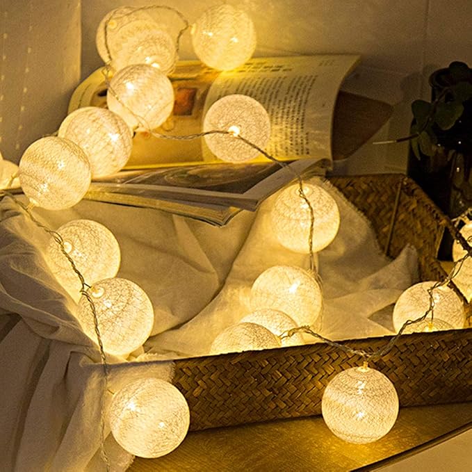 Anordsem 2 Pack Cotton Balls Fairy Lights Battery Operated 10 LED ...
