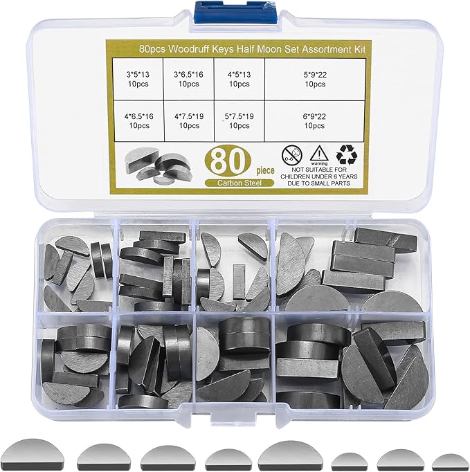 Woodruff Key Assortment Kit, 80pcs Metric Woodruff Keys, Half Moon Keys ...