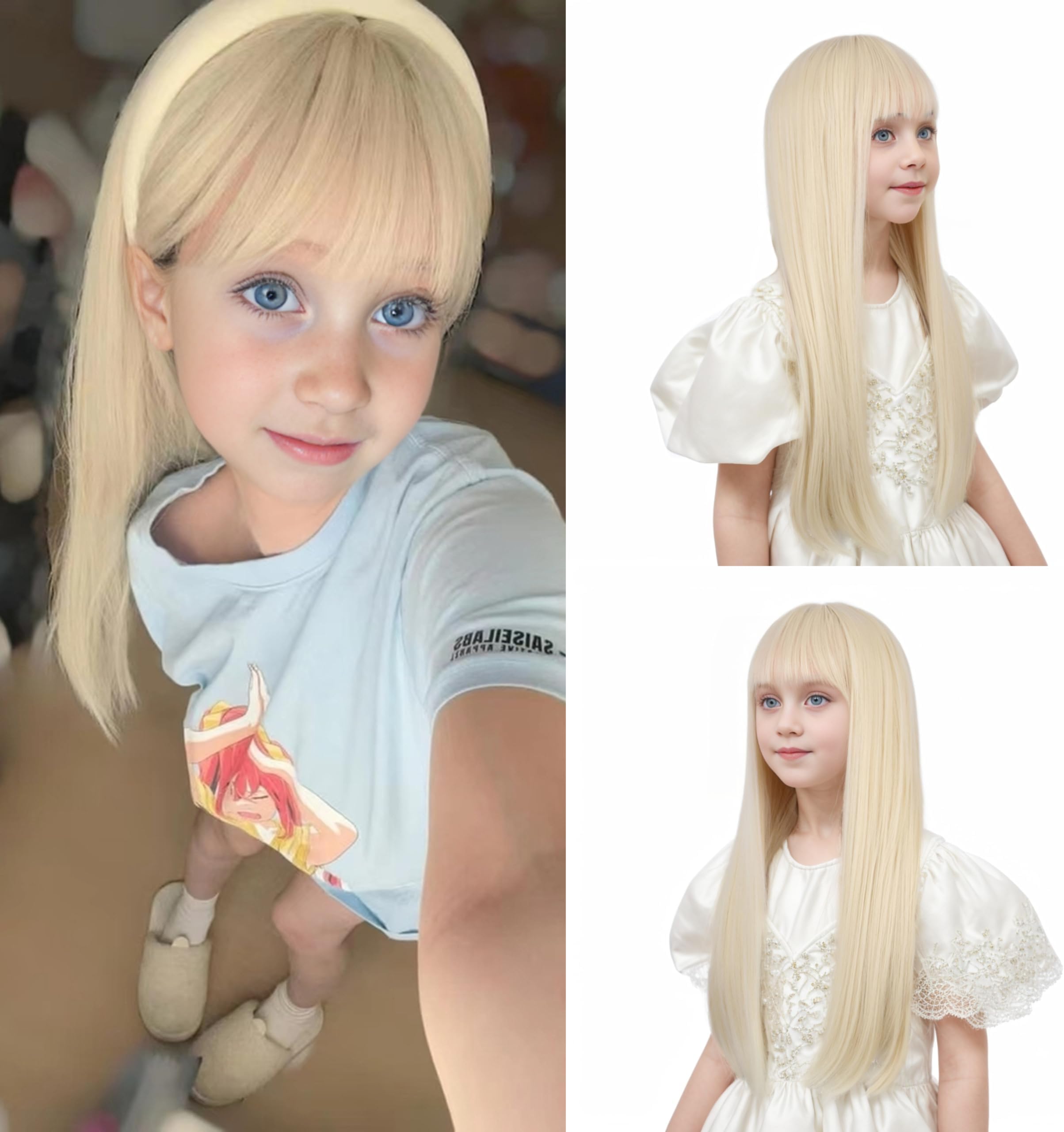 Amazon.com : Ufindcos Kids Blonde Wig with Bangs Girls Light Blond Wig ...