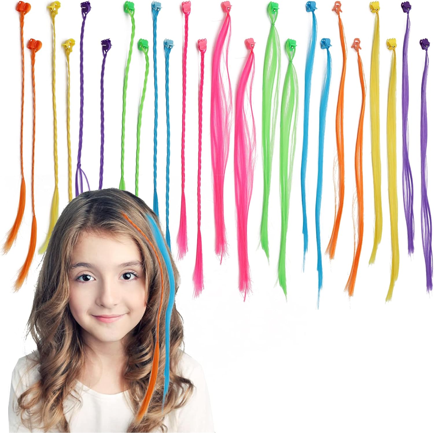 24 Pcs KidsHair Extensions with Hair Clips, Girls' Fashion Bobby Pin ...