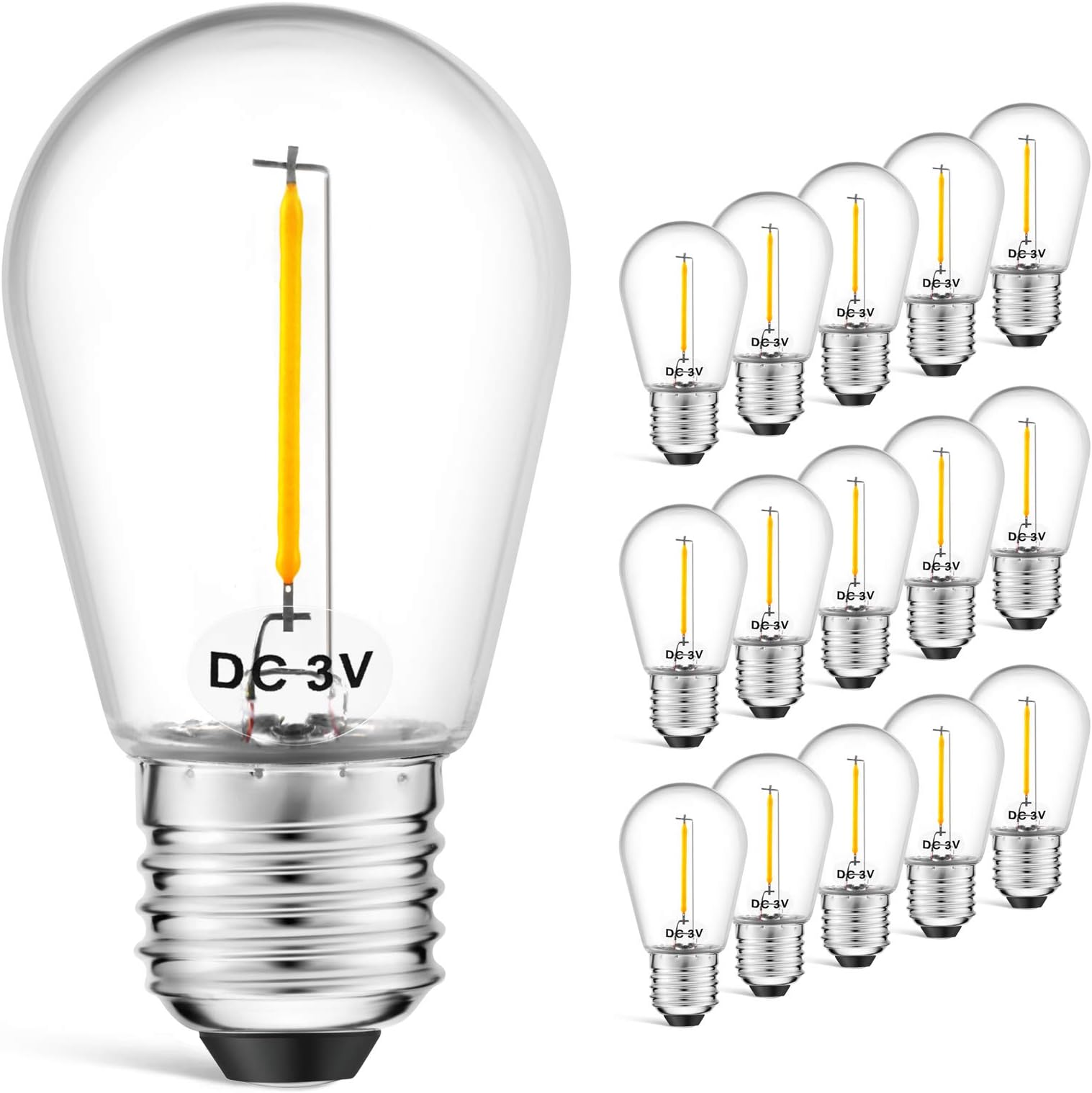 VISTERLITE LED S14 Low Voltage (DC 3V) Replacement Bulbs with E26 Base ...