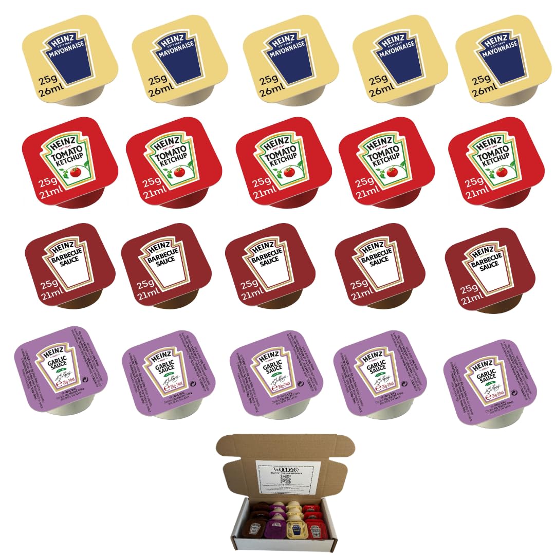 Condiment Multi-Pack - 20 x Heinz Dip Pots (5 Mayo, 5 Ketchup, 5 BBQ, 5 ...