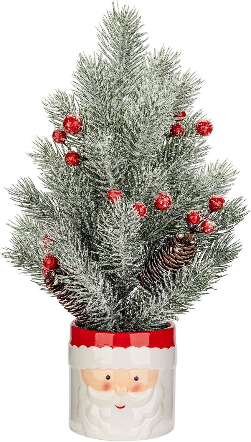 Amazon.com: Small Christmas Tree Tabletop Snowman Potted Plants with ...