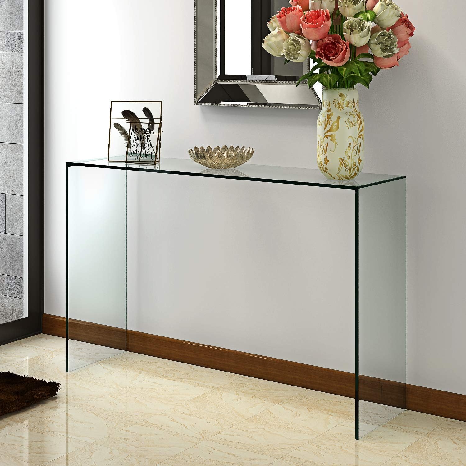 Panana Pald Crystal Modern Curved Console Glass Table Bent Clear Large ...