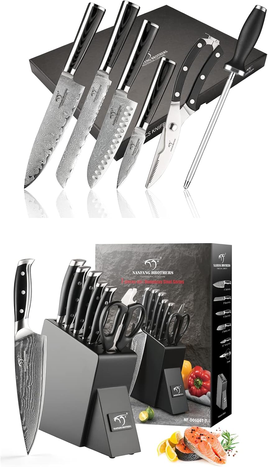 Amazon.com: NANFANG BROTHERS Knife Set, 7 Pieces and 6 Pieces Damascus ...