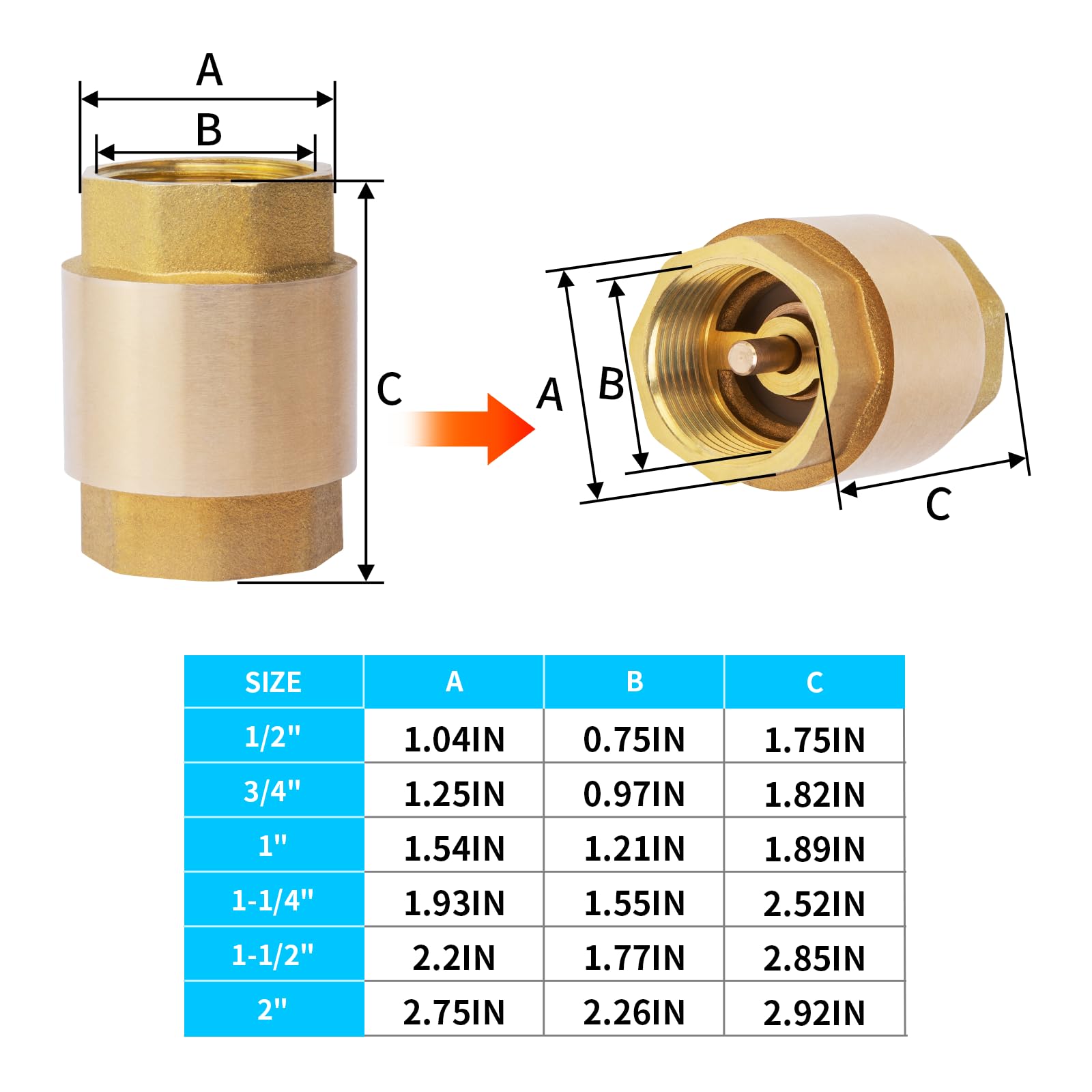 Snapklik.com : ChillWaves Brass In-Line Spring Check Valve DN15 1/2 ...
