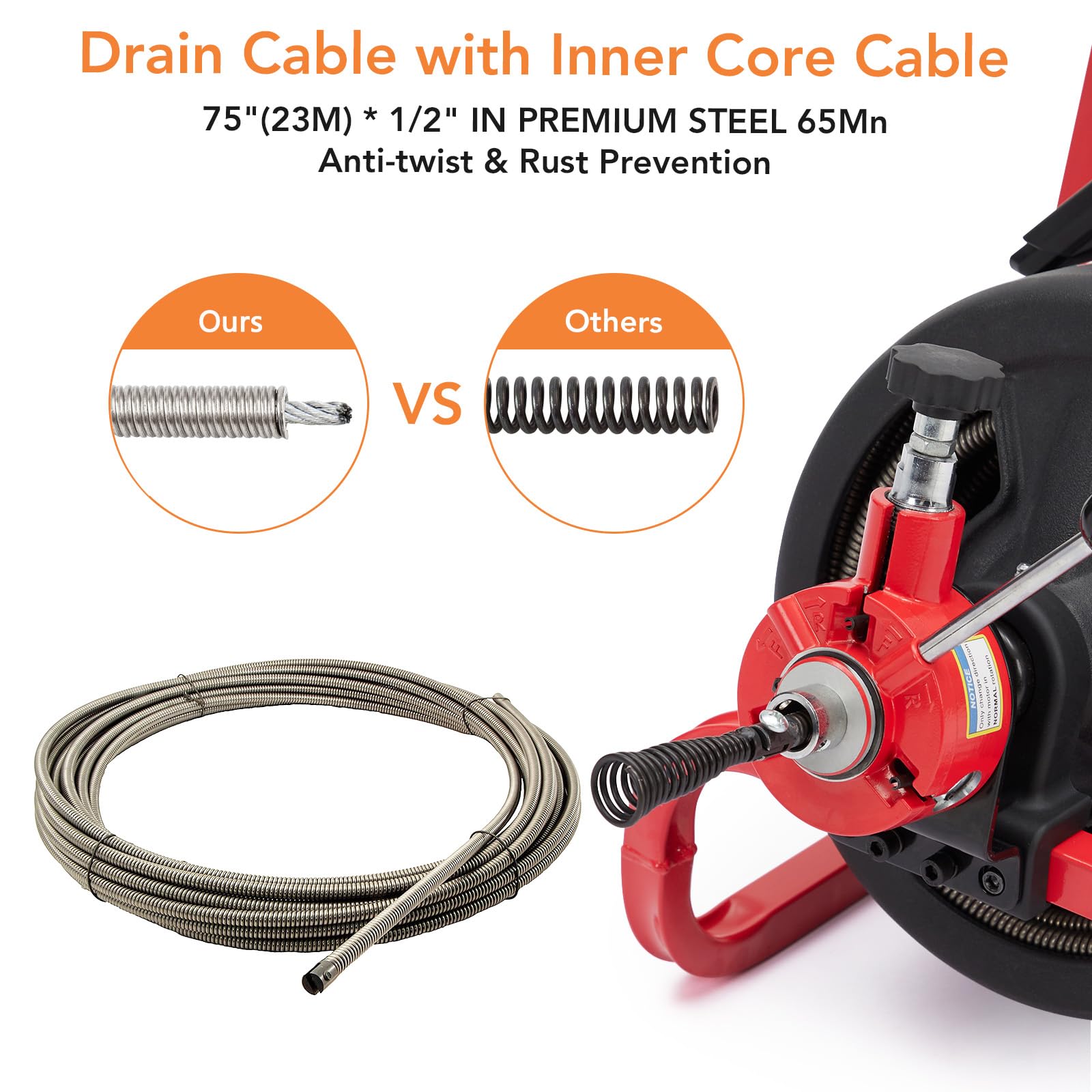 Snapklik.com : Drain Cleaner Machine, 75 Ft X 1/2 Inch Electric Drain Snake