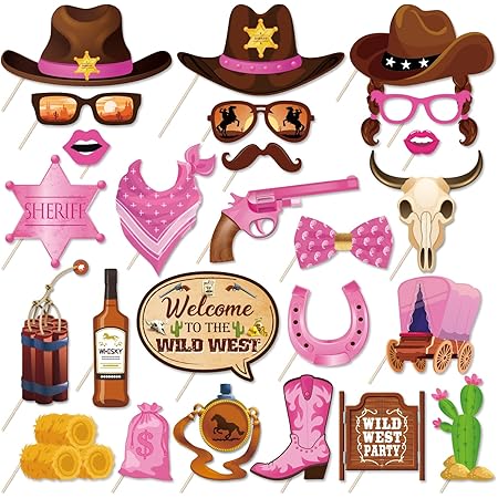Amazon.com: Blulu 26 Pieces West Cowboy Photo Booth Props Kit, Cowgirl ...