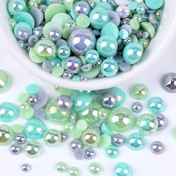 Amazon.com: Flatback Pearls for Crafts, 50g Mix Green Grey Half Pearls ...