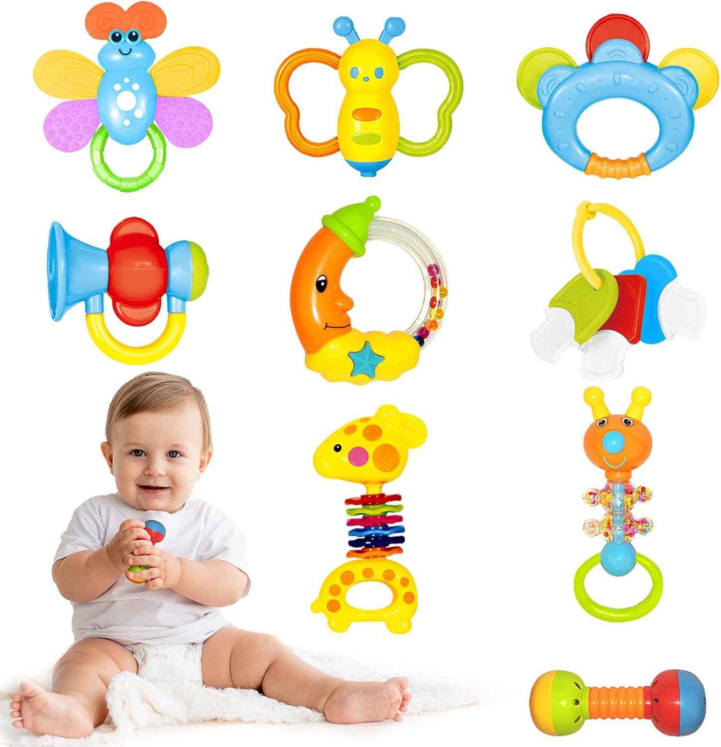 Baby Sensory Toys 0-6 Months, Baby Infant Rattles Teether Toys Set ...