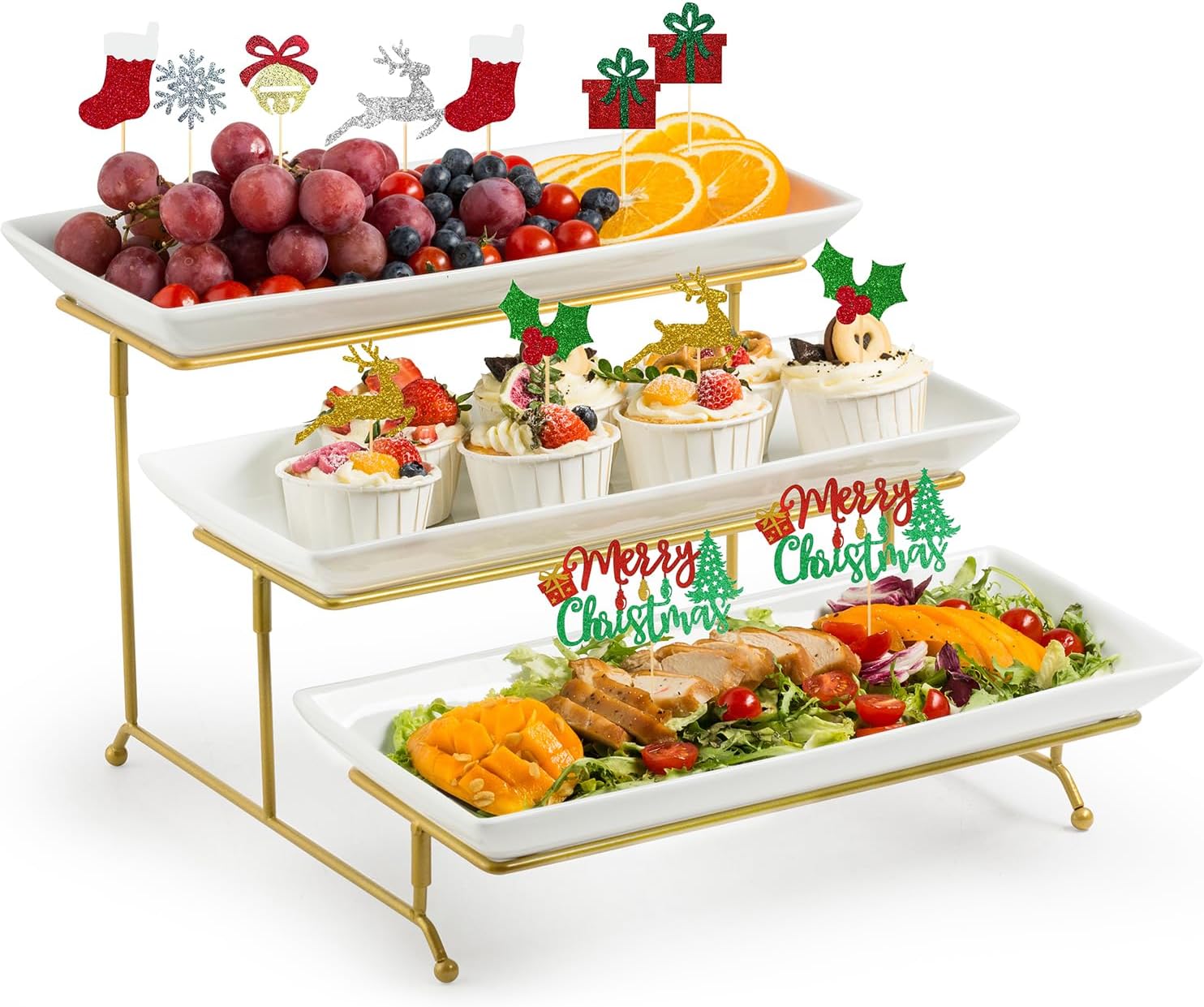 Amazon.com: 4 Tier White Ceramic Party Serving Platter/Food Display ...