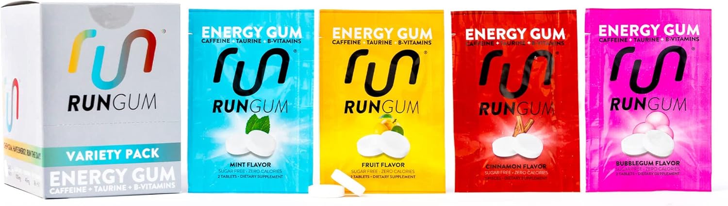 Amazon.com : RUN GUM Variety Pack Energy Gum 50mg Caffeine Taurine & B ...