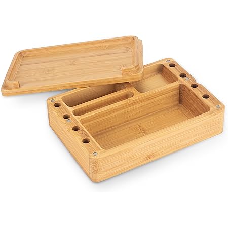 Amazon.com: Rolling Tray Stash Box - Large Bamboo Box w/Ample Storage ...