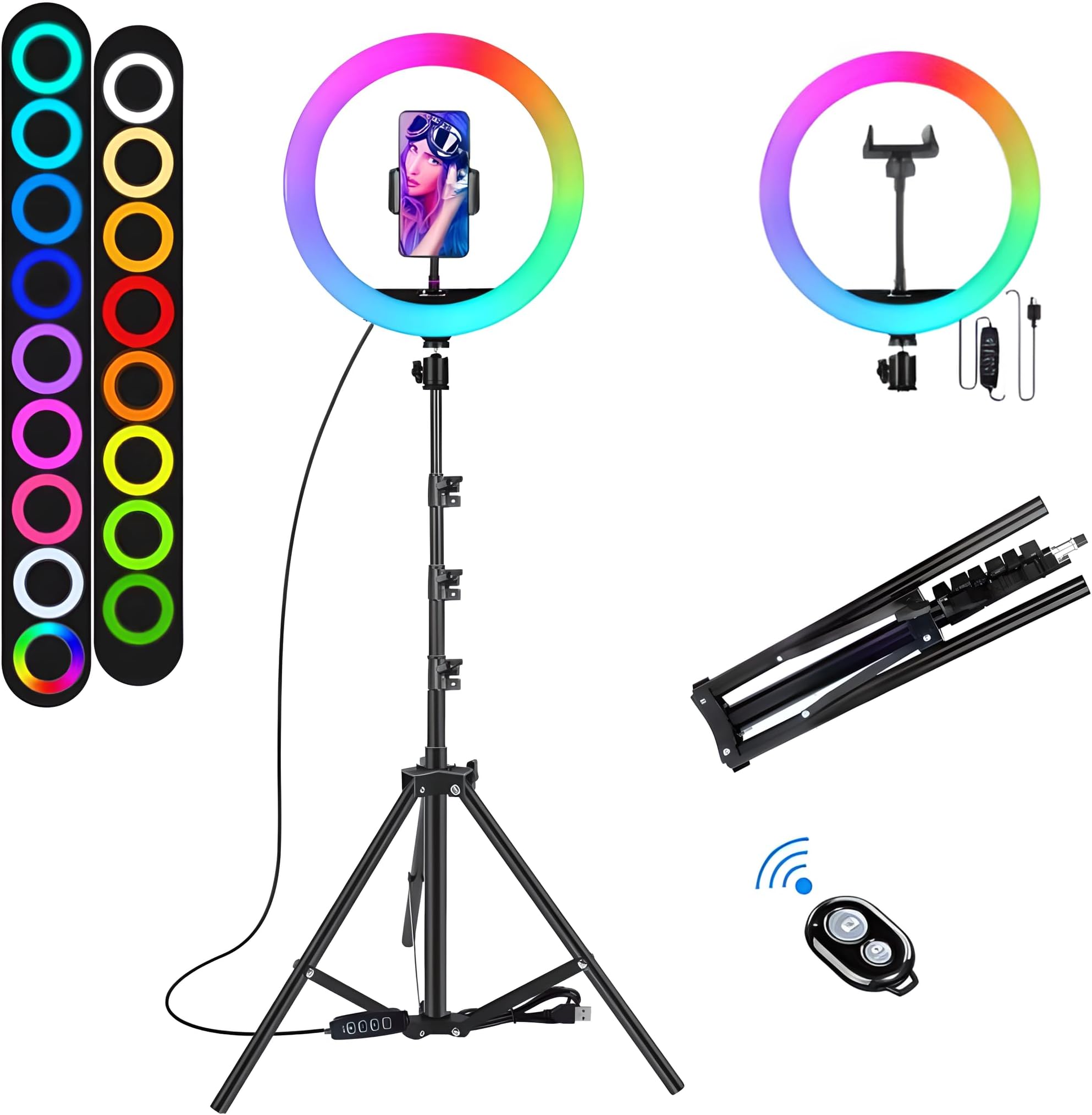 Amazon.com: 12" RGB Selfie Ring Light with Tripod Stand, Three Phone ...