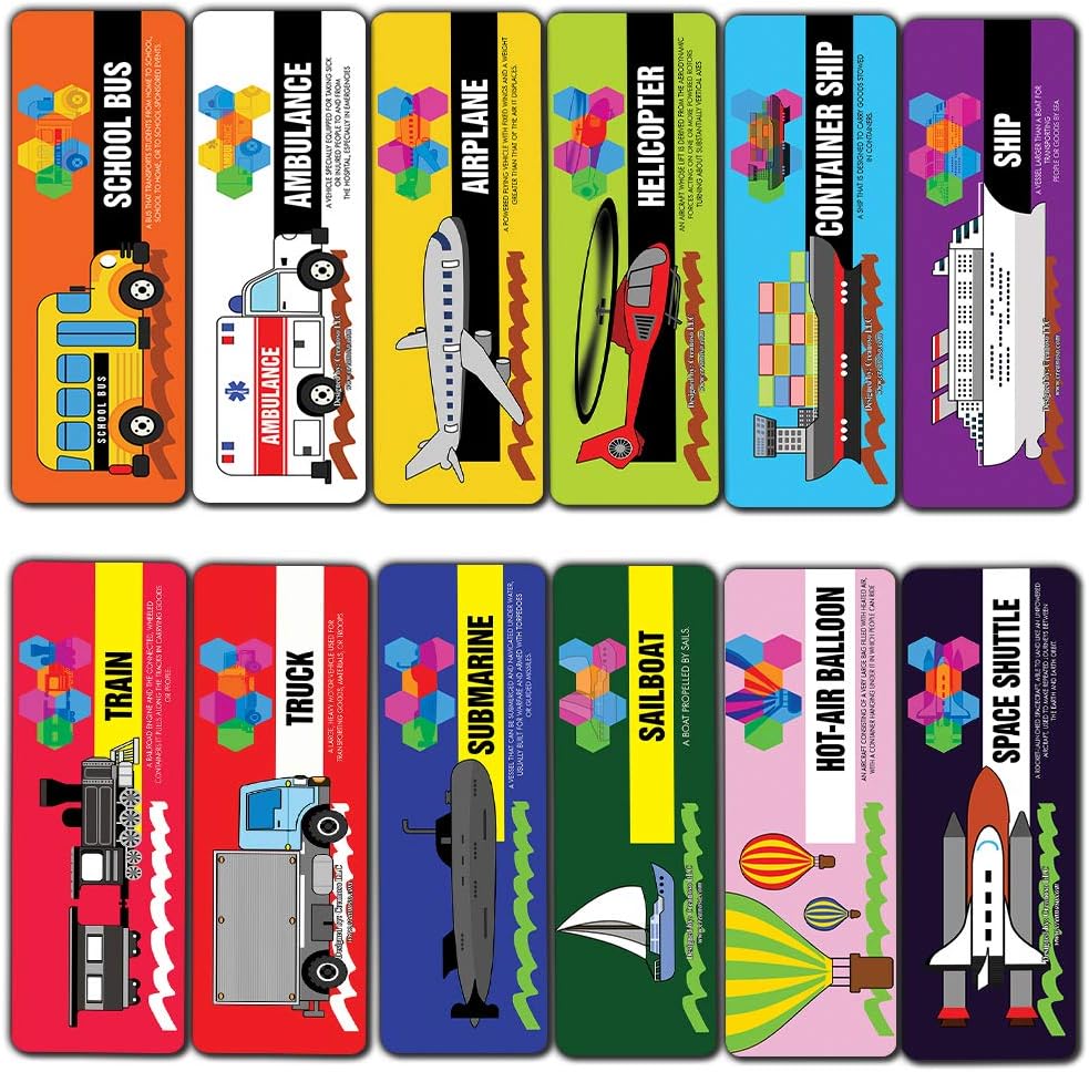 Transportation Vocabolary Bookmarks (60-Pack)-Assorted Designs for Kids ...