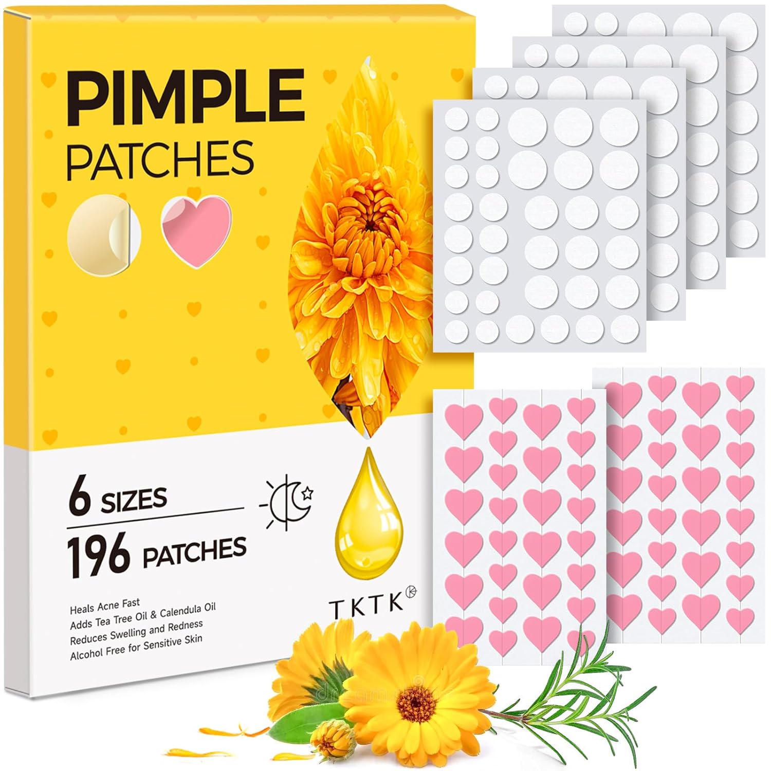 Amazon.com: Pimple Patches for Face: 6 Sizes Day and Night Acne Patches ...