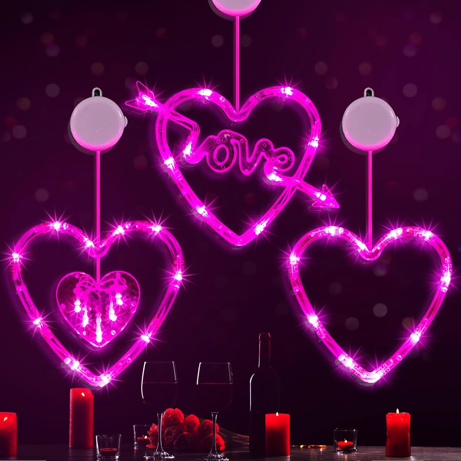 Amazon.com : Valentine's Day Window Lights Decorations, 3pcs Red Pink ...