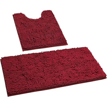 Amazon.com: HOMEIDEAS Bathroom Rugs Sets 2 Piece Burgundy, Ultra Soft ...
