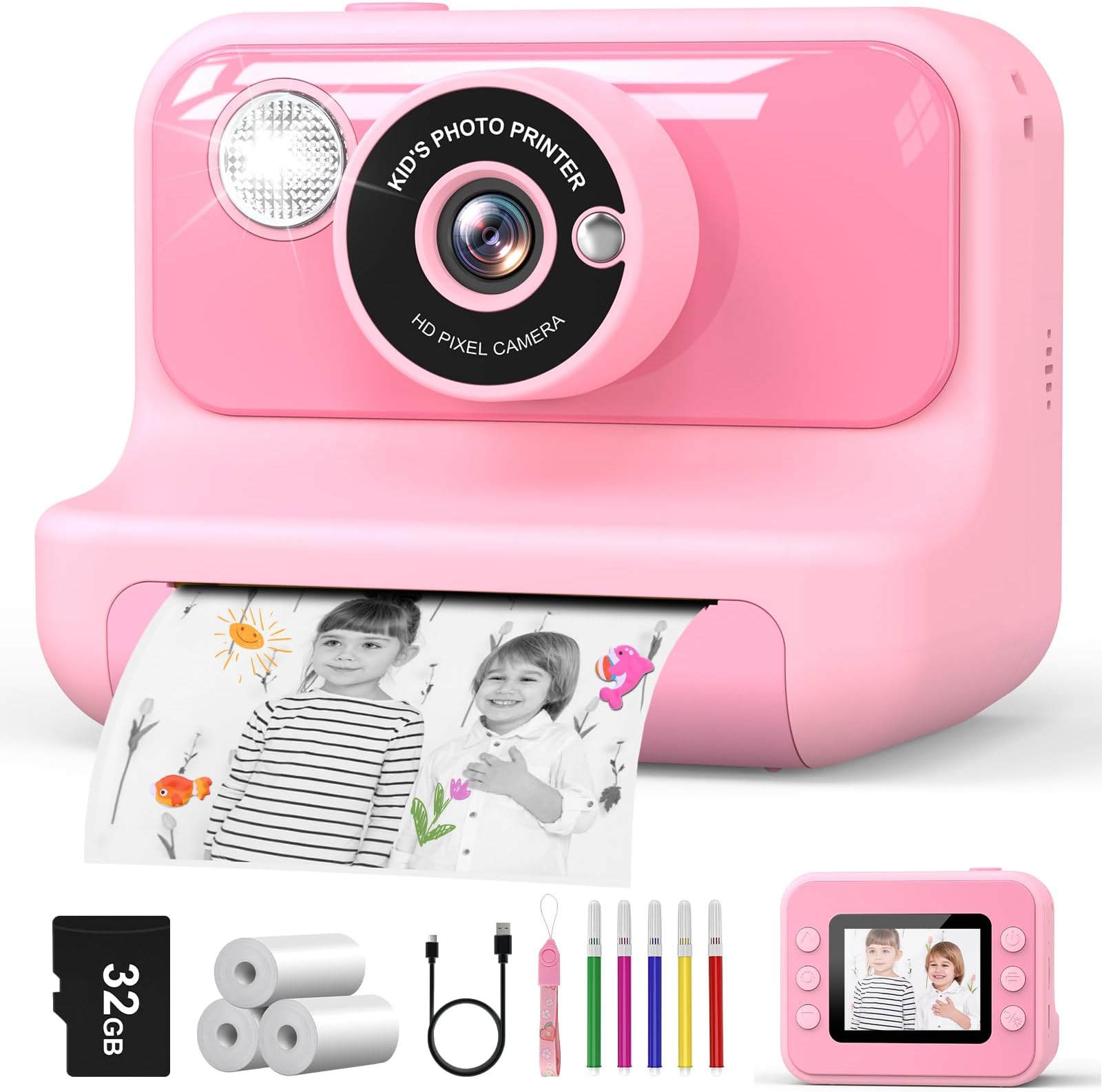 Hangrui Kids Camera Instant Print, 2.4'' Instant Camera for Kids, 1080P ...