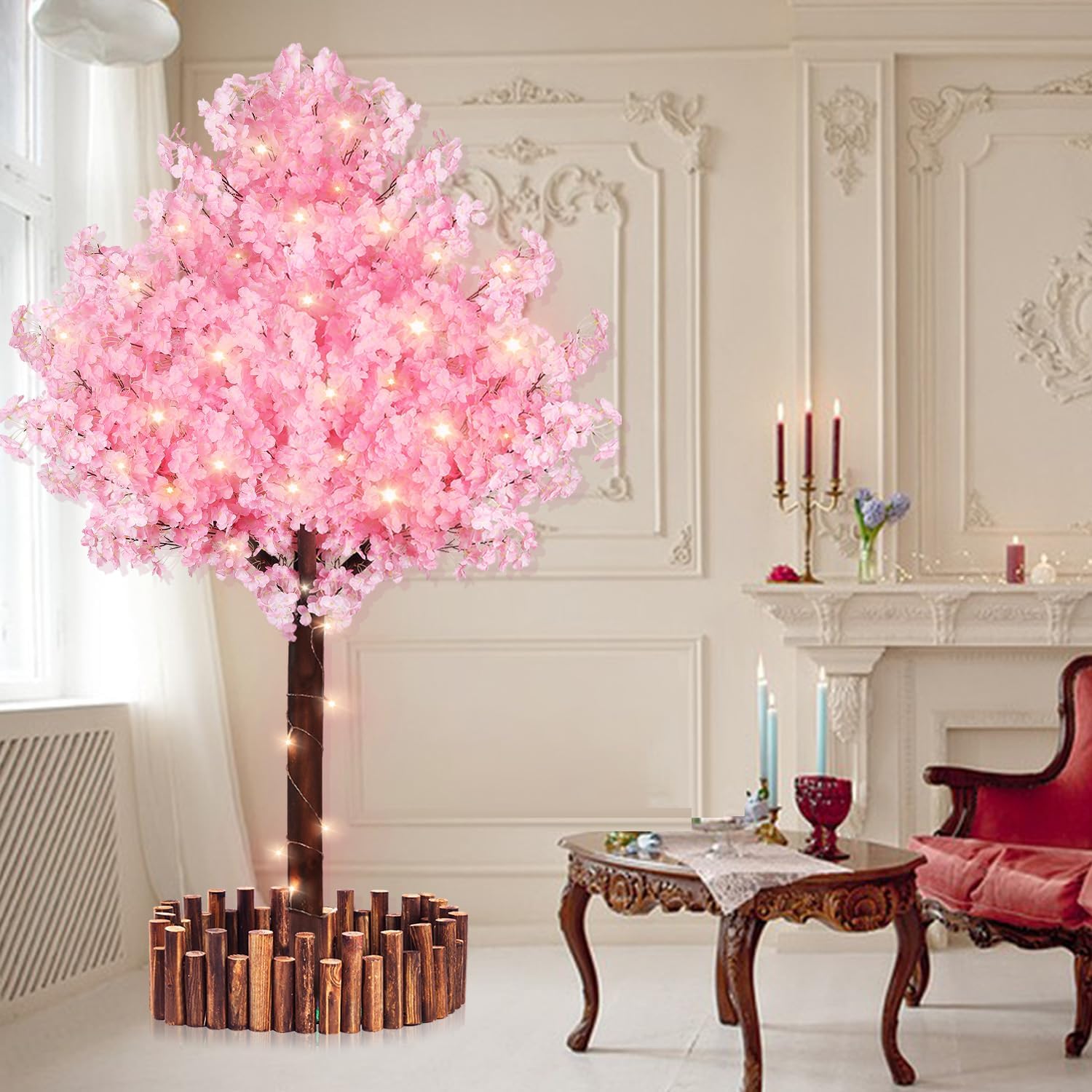 Amazon.com: 6FT Pink Artificial Cherry Blossom Tree with Warm LED Light ...