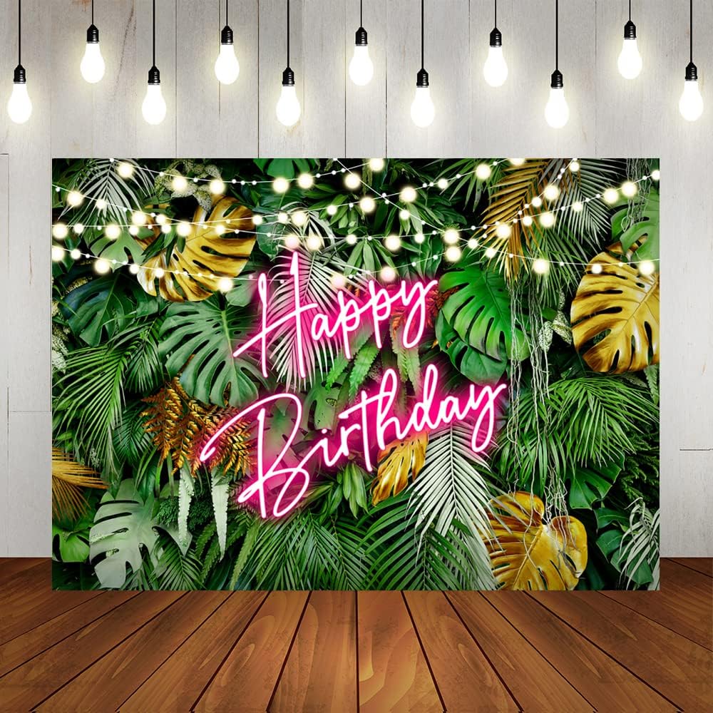 Amazon.com : Sensfun Hawaiian Tropical Palm Leaves Happy Birthday ...