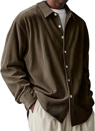 Amazon.com: JiXiang Corduroy Shirt Men Button Down Long Sleeve Casual ...