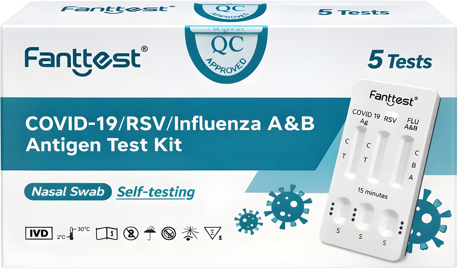 Fanttest PLUS 4-in-1 (5Pack) Combo RAT Test, RSV, Influenza Flu A/B and ...