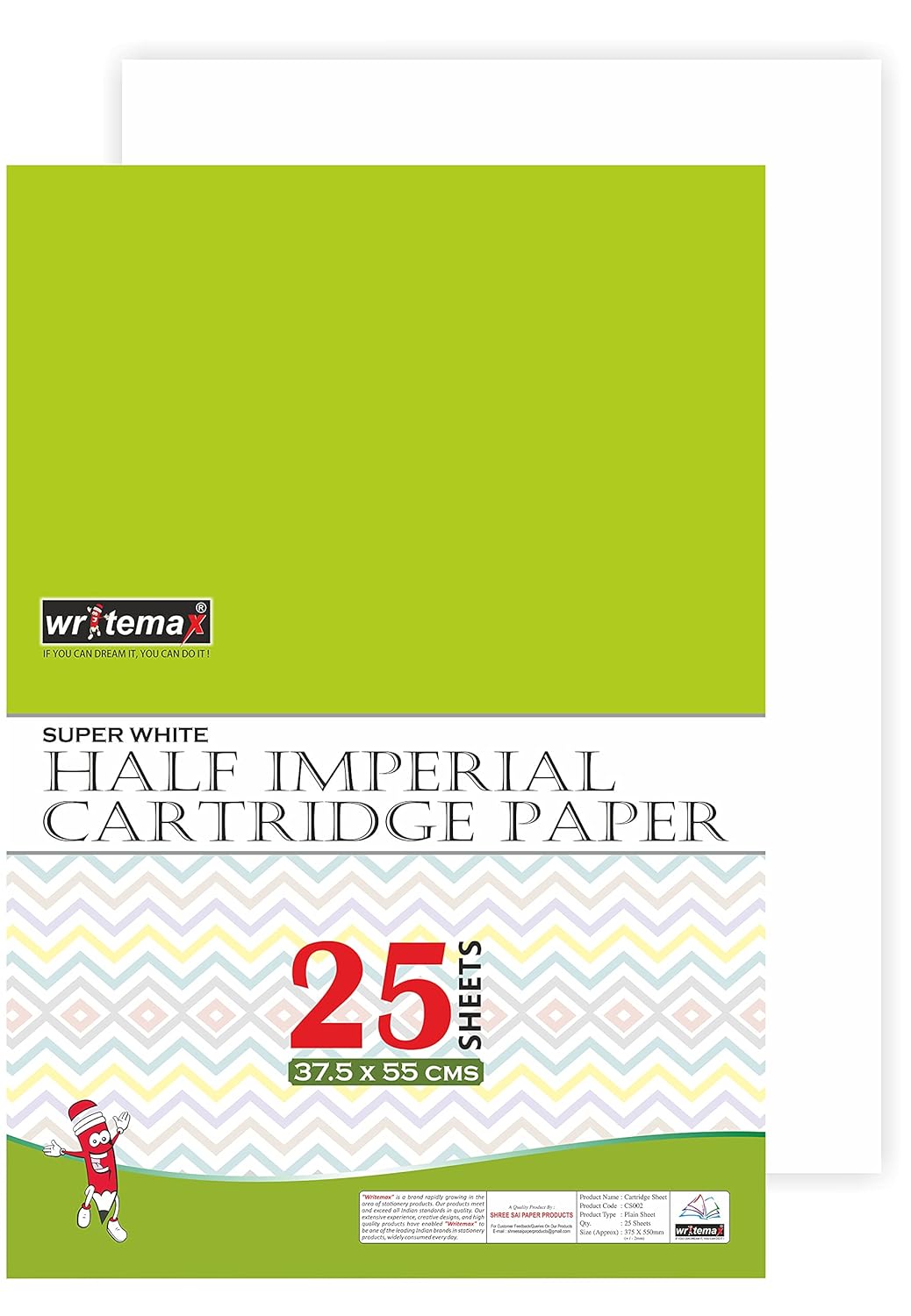WRITEMAX Half Imperial Size 37 5X55 Cm Super White Cartridge Sheet writemax-half-imperial-size-37-5x55-cm-super-white-cartridge-sheet