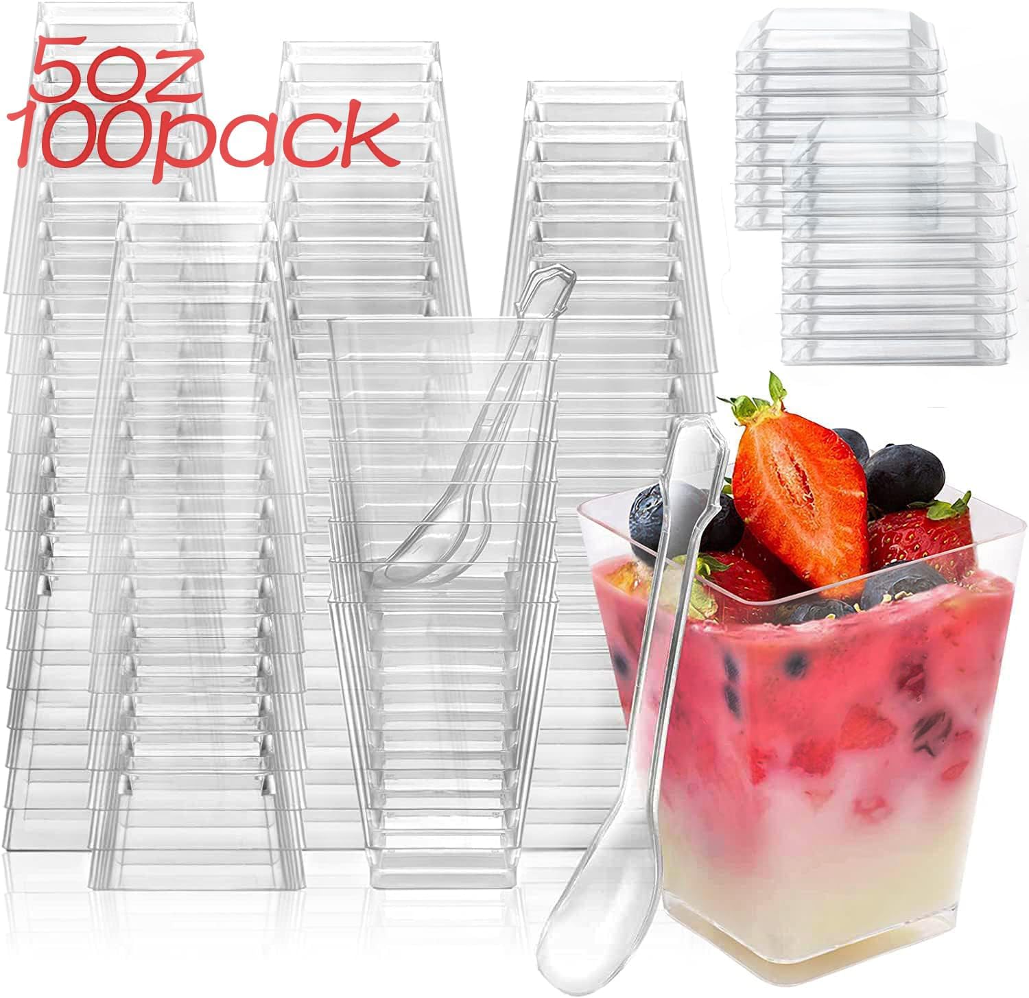 Dessert Cups, 100 Pack 5 oz Plastic Appetizer Cups for Party, Parfait ...