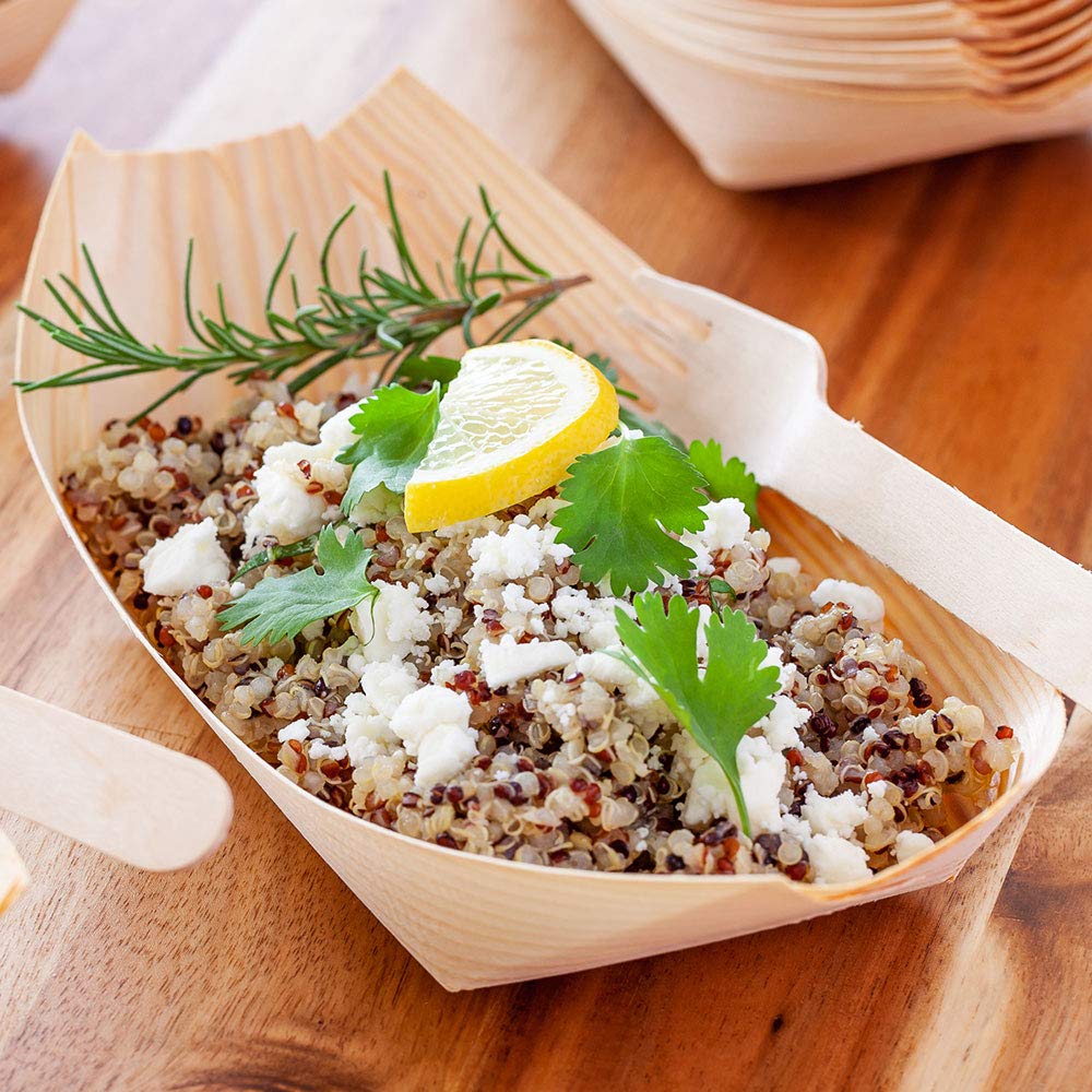 Large Disposable Wood Serving Boats - Natural Pinewood Take Out Trays ...