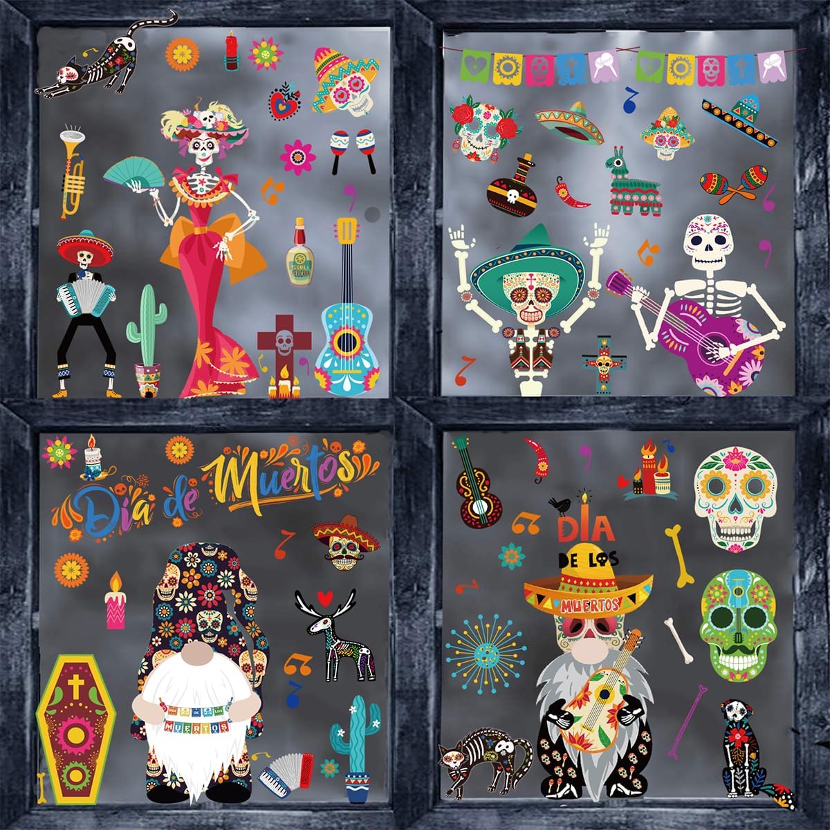 9 hojas de calcomanías para ventana, Día de los Muertos, Día de los ...