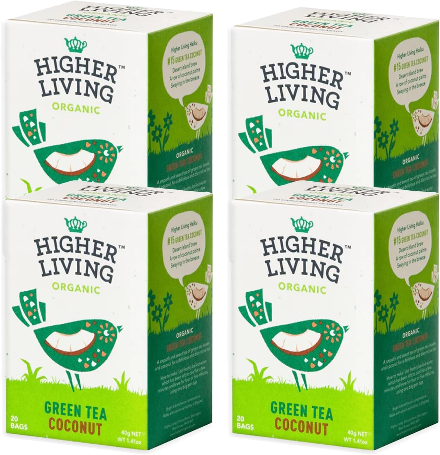 Amazon.com : Higher Living Organic Green Tea Coconut | Pack Of 4 | 40g ...