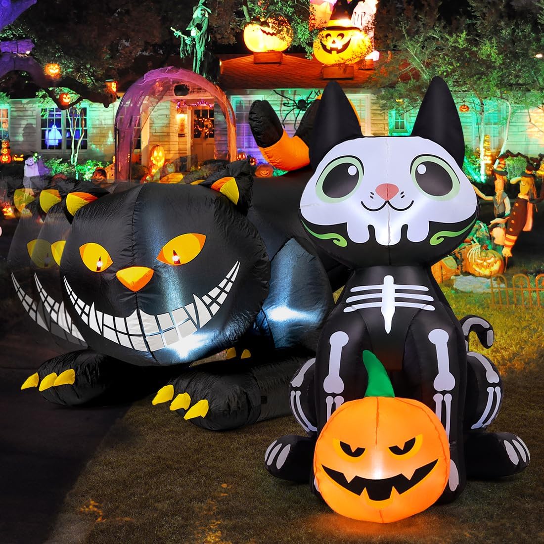 Amazon.com: GOOSH 6FT Halloween Inflatable Black Cat and 5FT Halloween ...