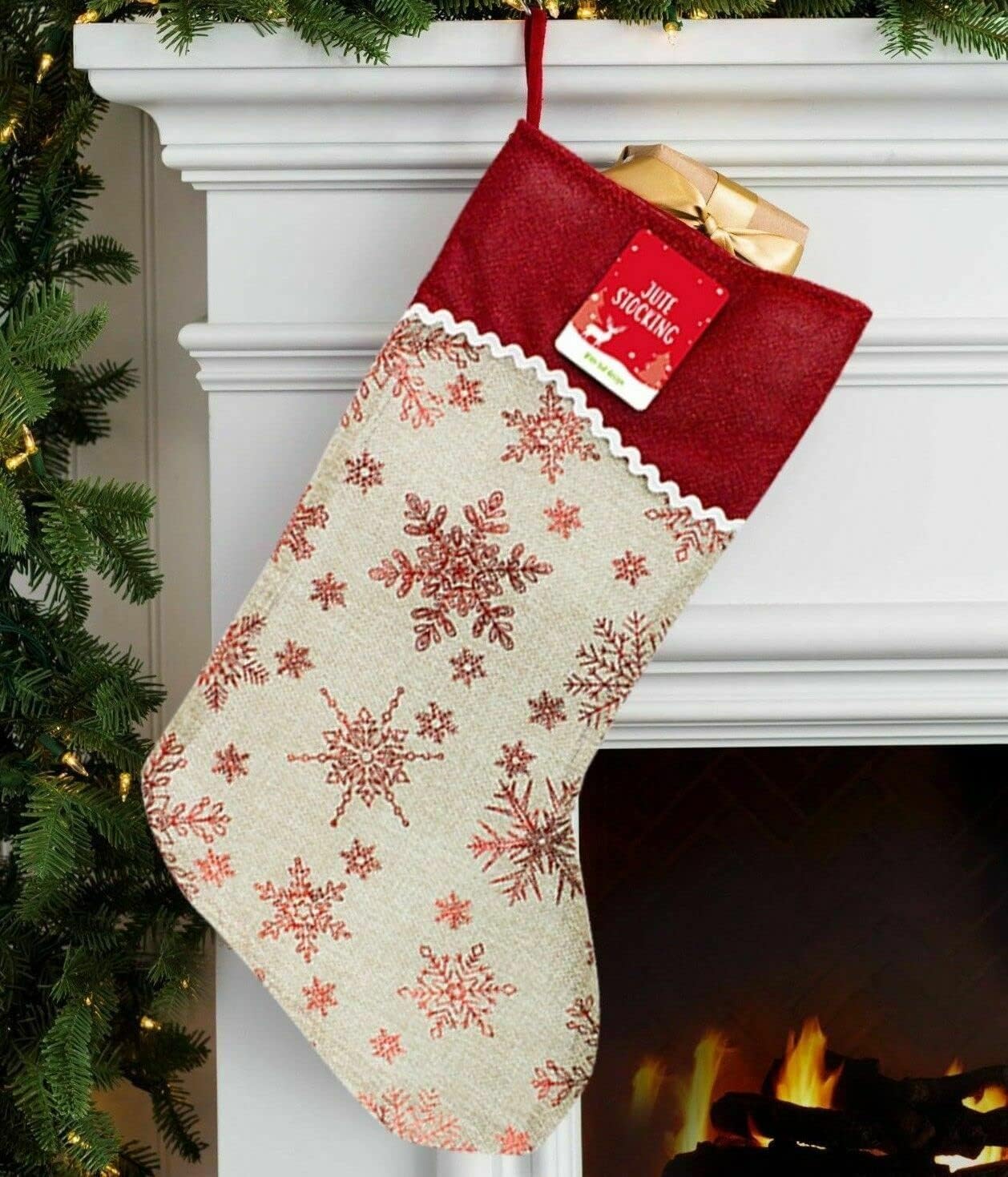 Buystarget Large 25 x 45 cm Christmas Hessian Jute Stocking Printed ...