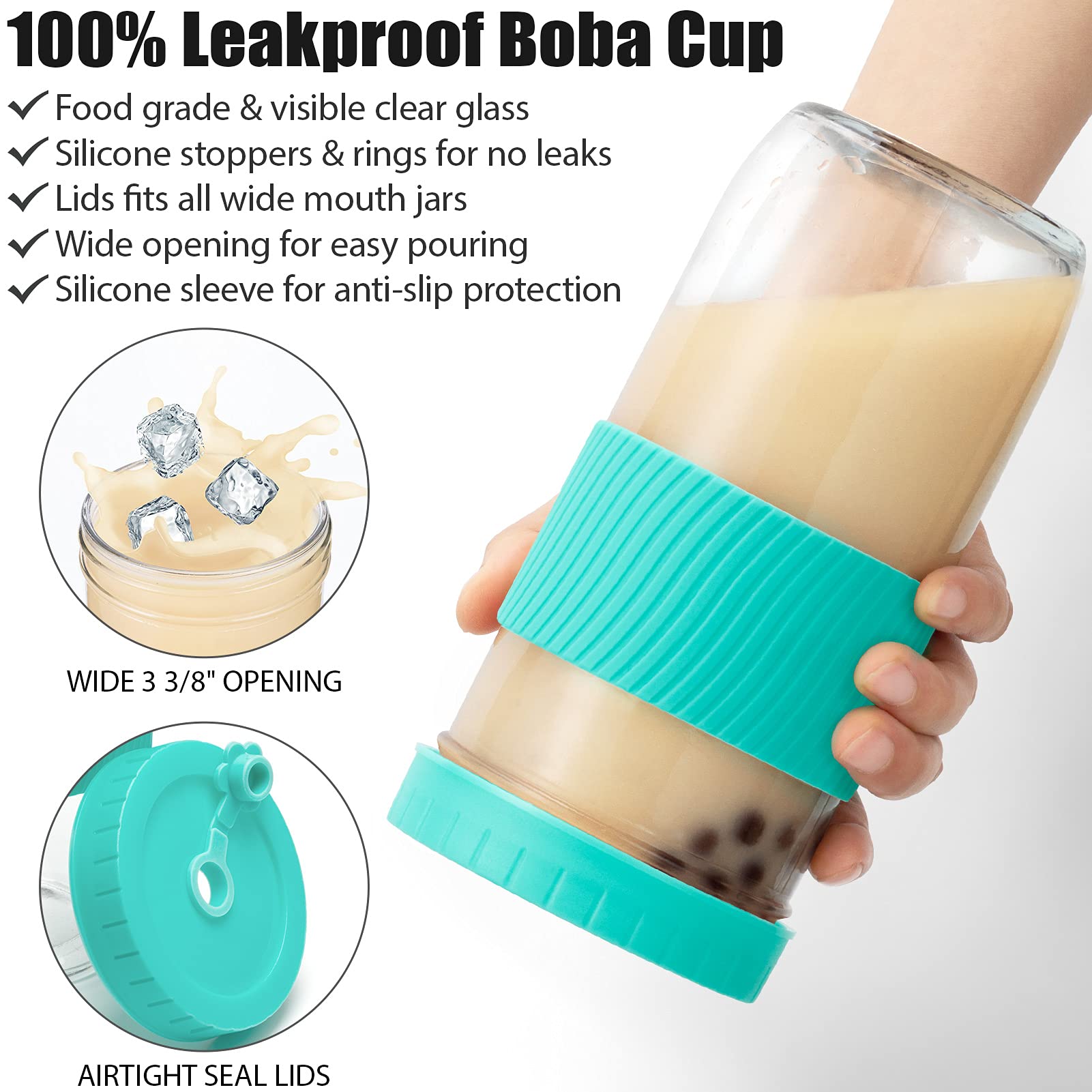 Reusable Boba Cup Bubble Tea Cup 4 Pack, 24Oz Wide Mouth Smoothie Cups ...