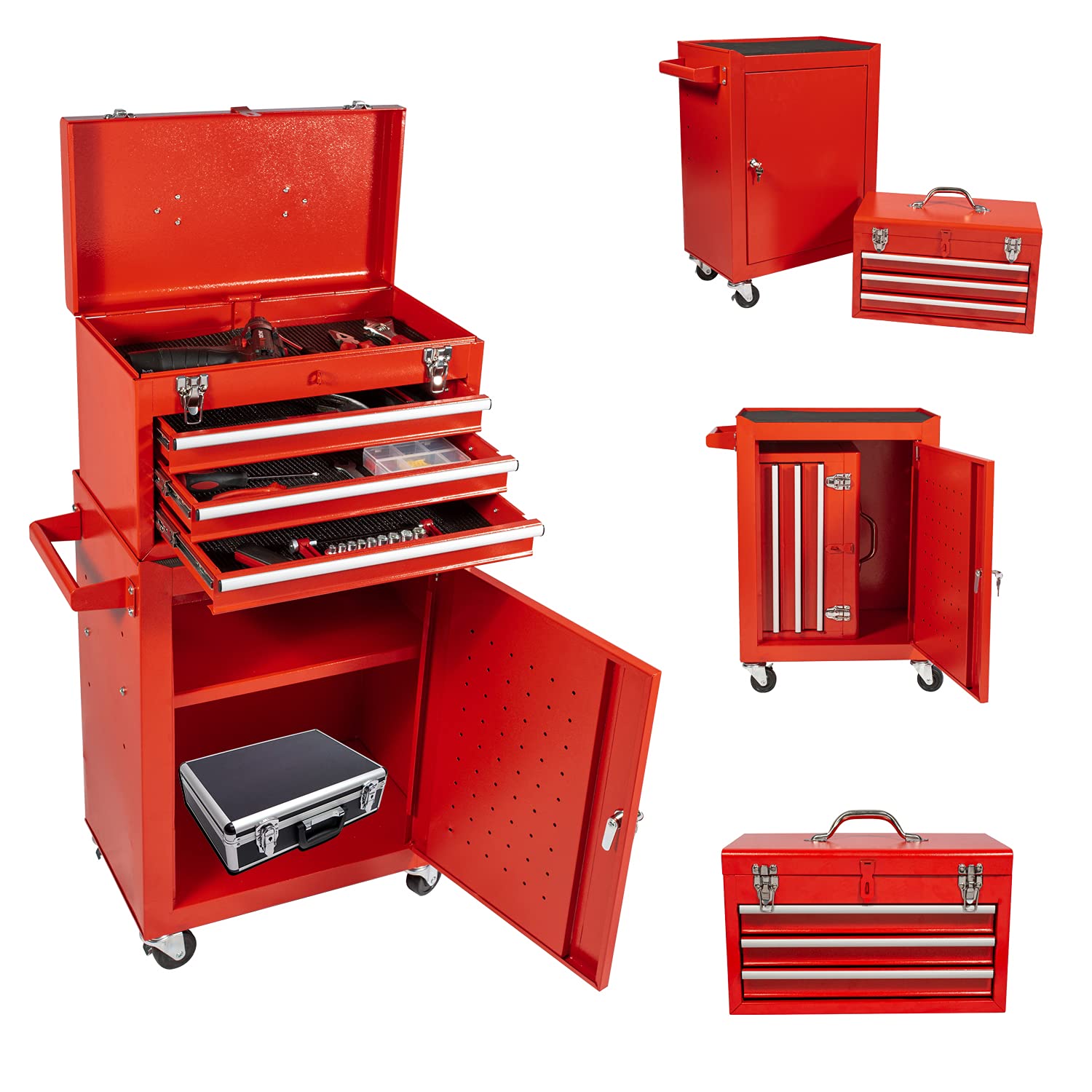 Buy 3-Drawer Tool Chest Portable Rolling Tool Box with 4 Wheels and 2 ...