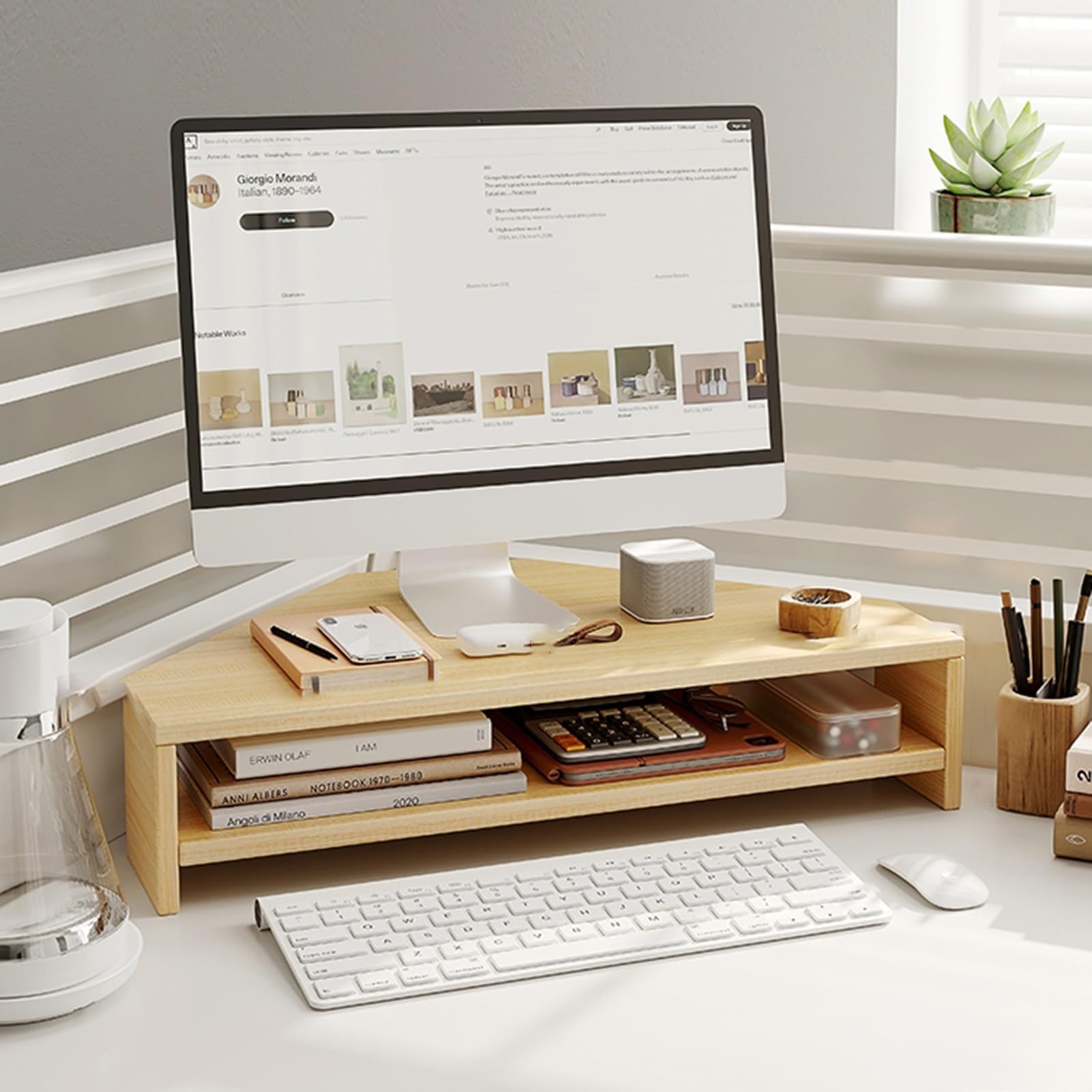 Amazon.com: Corner Monitor Stand Wood Cut Triangle Corner Computer ...