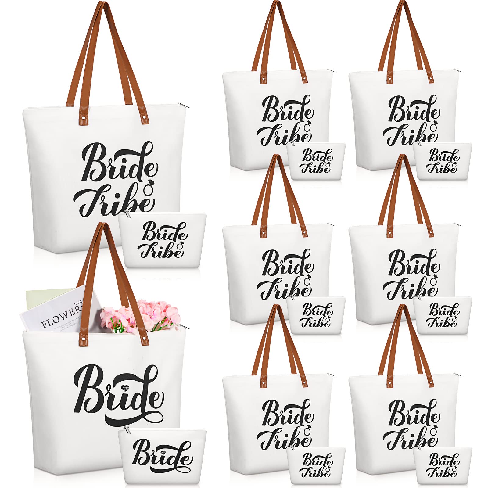 Hillban 14 Pcs Bridesmaid Bride Tote Bag with Makeup Bag Canvas Bride ...