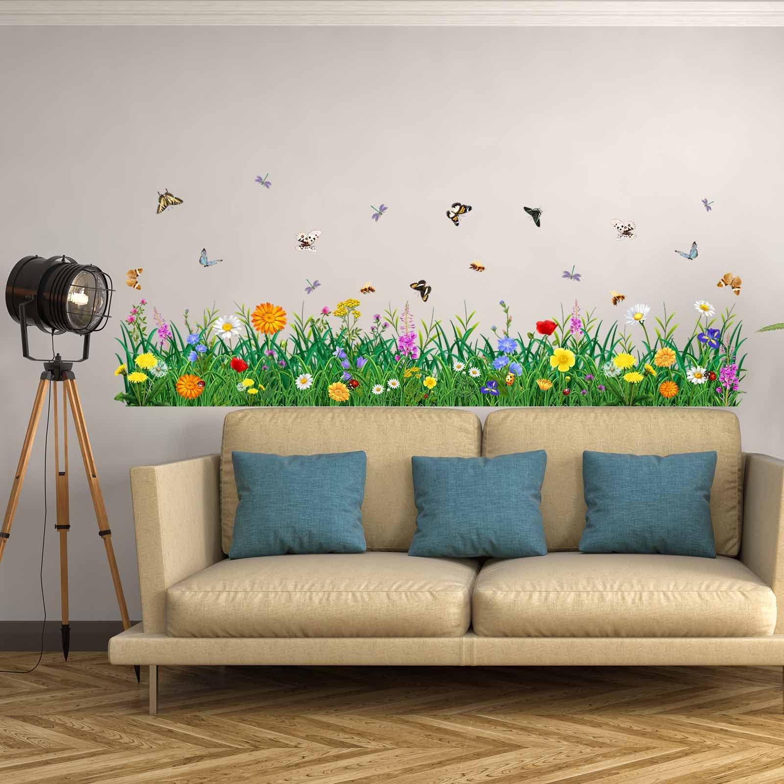 Amazon.com: Amimagen Green Grass Wall Corner Decals - Flowers ...