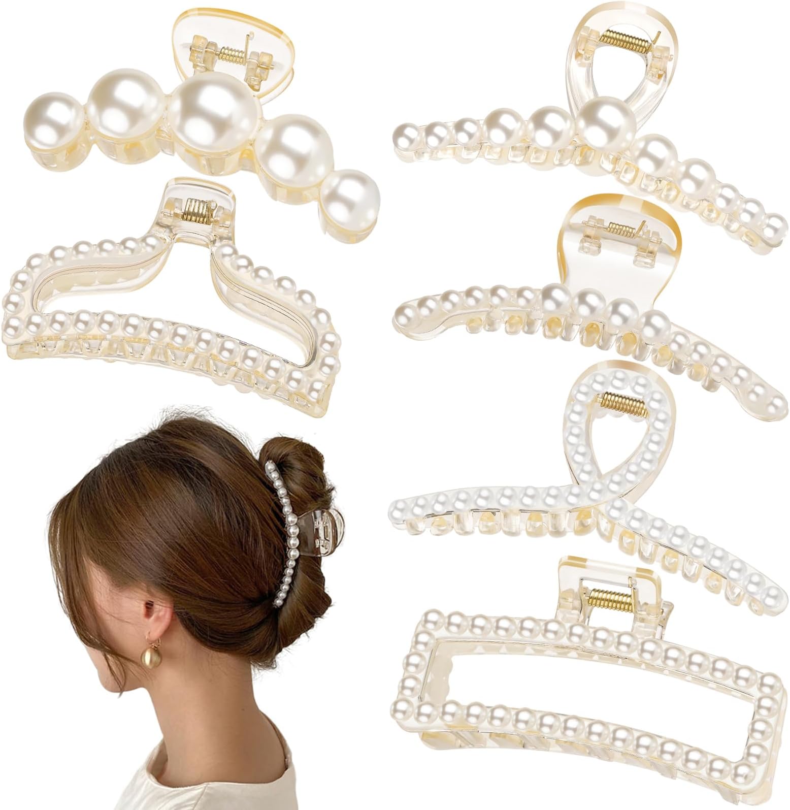 Amazon.com: Leezmark Pearl Hair Claw Clips, Large Barrettes for Thin ...