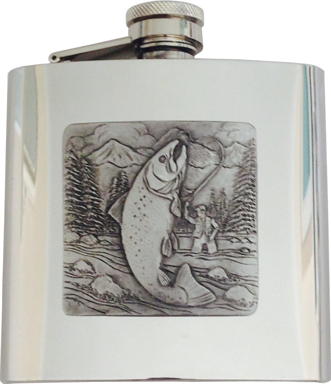 Amazon.com | 6oz Stainless Steel Hip Flask with Pewter Fishing ...