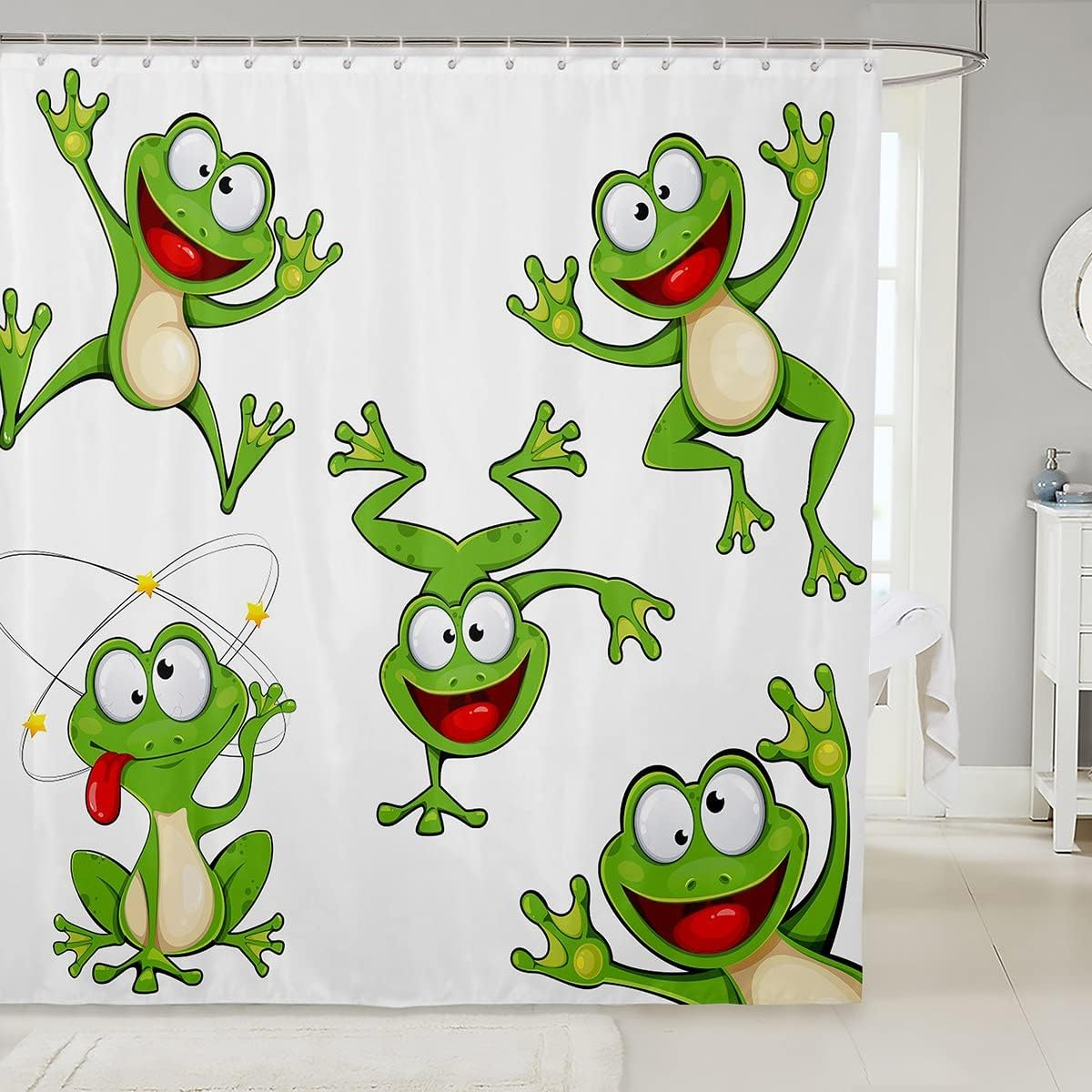 Amazon.com: hipaopao Cute Green Frog King Fabric Shower Curtain Sets ...