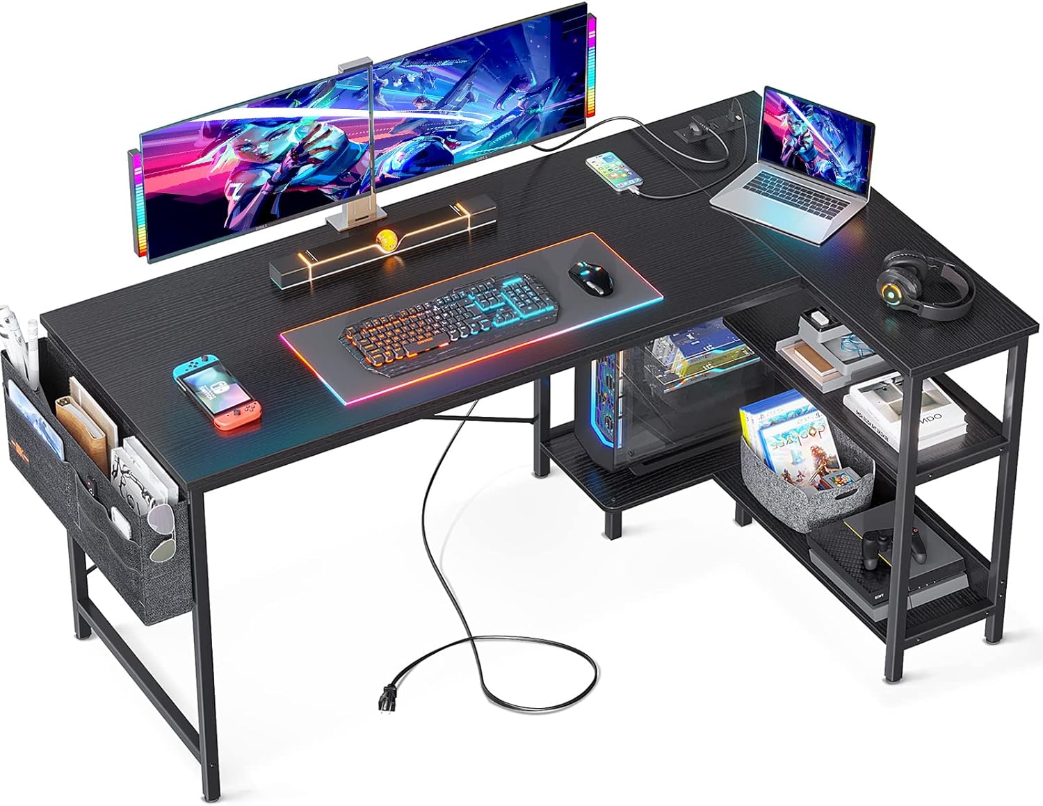 ODK Computer Desk with Power Outlets, L Shaped Gaming Desk 55 Inch ...