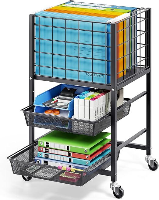Amazon.com: TOOLF 3-Tier Rolling File Cart, Metal Storage Drawer Cart ...